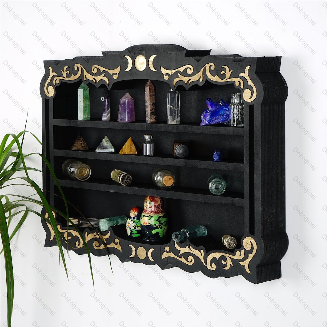 Wooden Altar Crystal Display, Gothic Wall Shelf, Crystal Wall Display ...