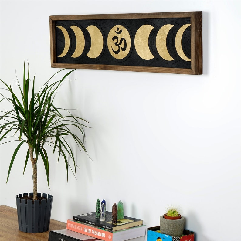Phases of the Moon Wood Frame With OM Icon bohemian | Etsy