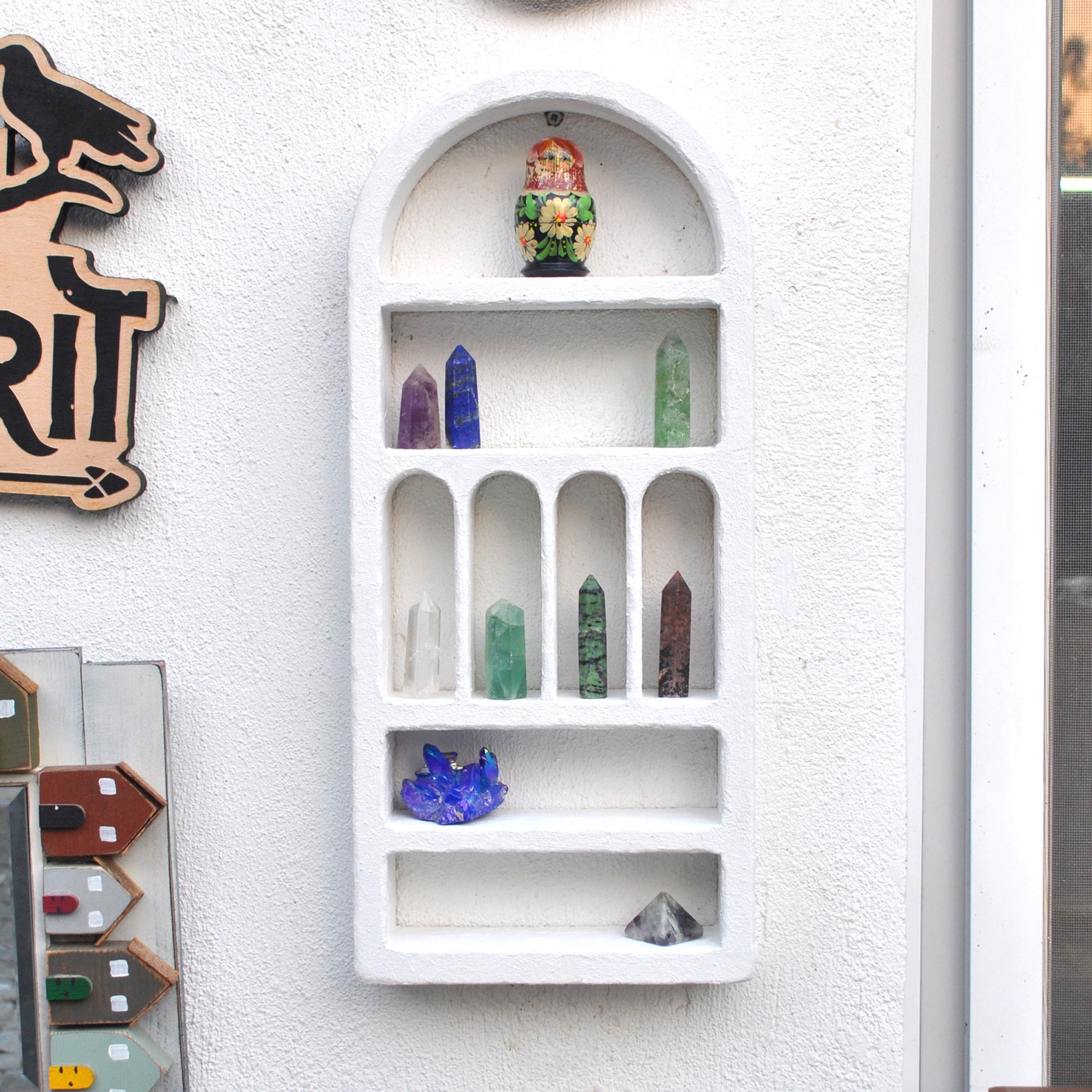 Concrete Texture Effect Curiosities Shelf,oddities Display,wall Shrine ...