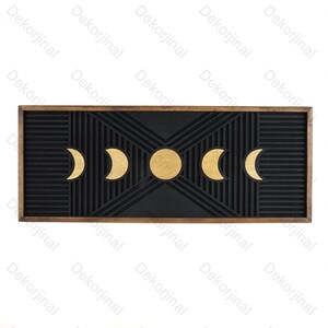 Boho Wood Wall Art, Wall Art Long Moon Phases Wood Wall Decor Bedroom ...