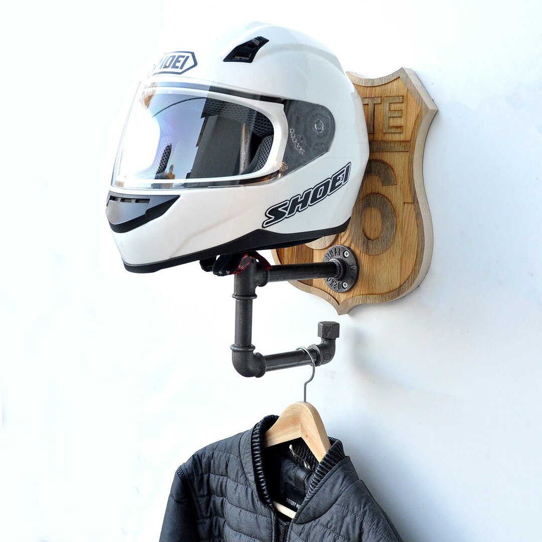 Motorcycle Helmet Rack And Jacket Hook Helmet Hanger Wall Etsy