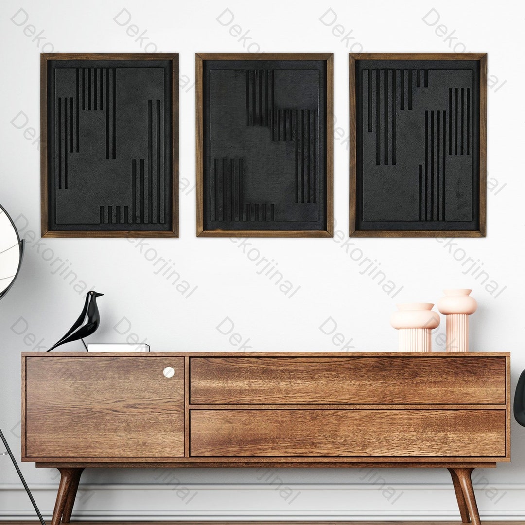 3 Set Wood Geometric Wall Art Set ,minimalist Wood Wall Art,bedroom ...