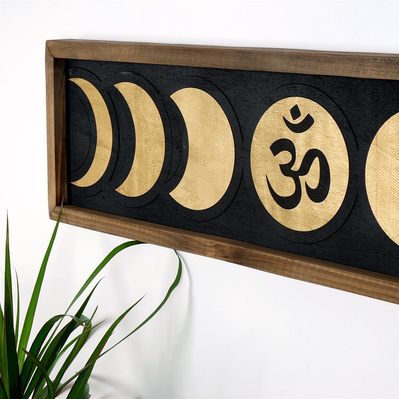 Phases of the Moon Wood Frame With OM Icon bohemian - Etsy