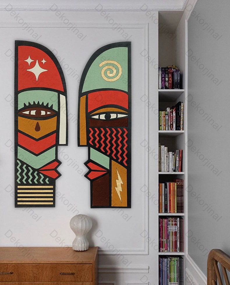 2 Set Wood Mask,face on the Wood Wall Decor ,handmade Wooden Wall Art ...