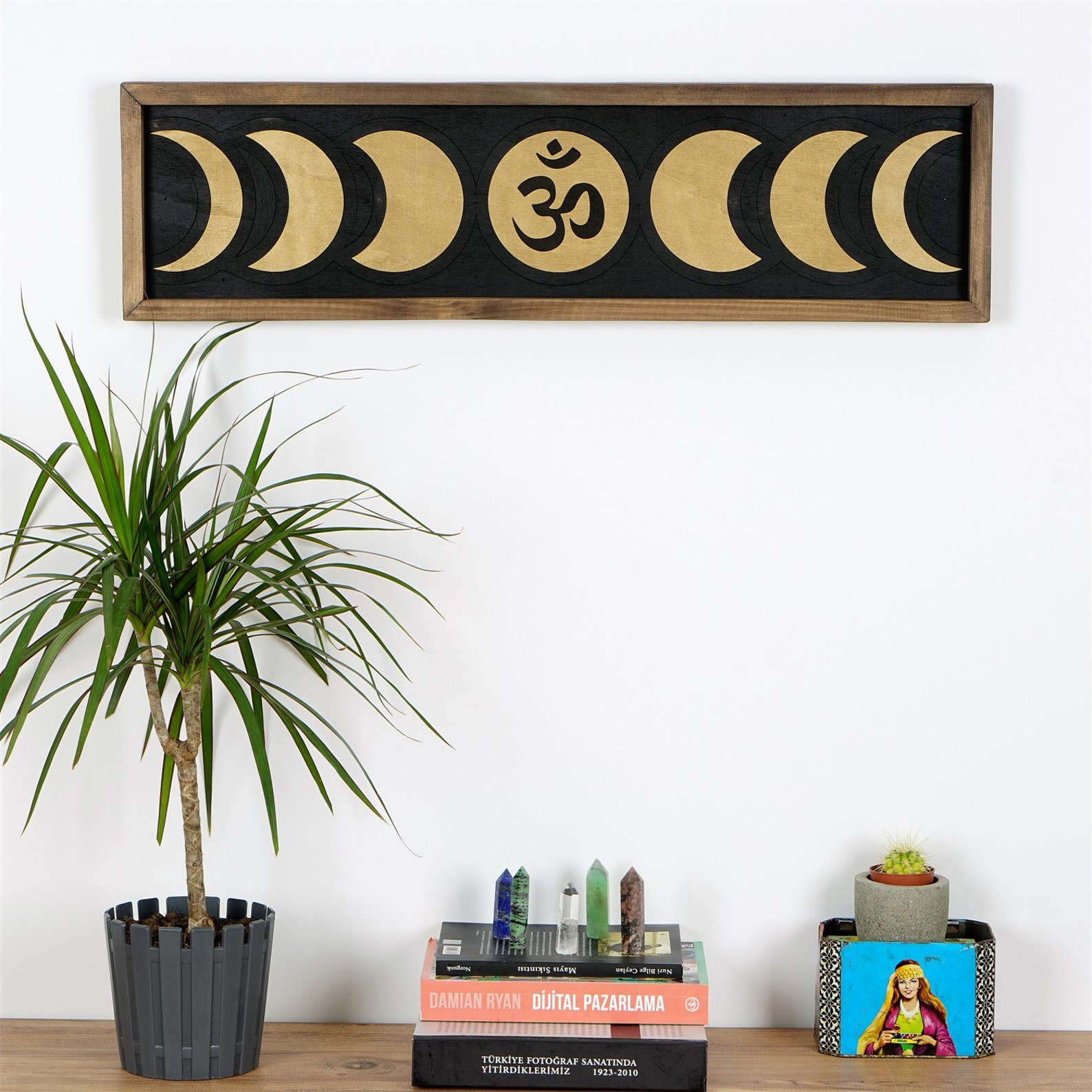 Phases of the Moon Wood Frame With OM Icon bohemian | Etsy