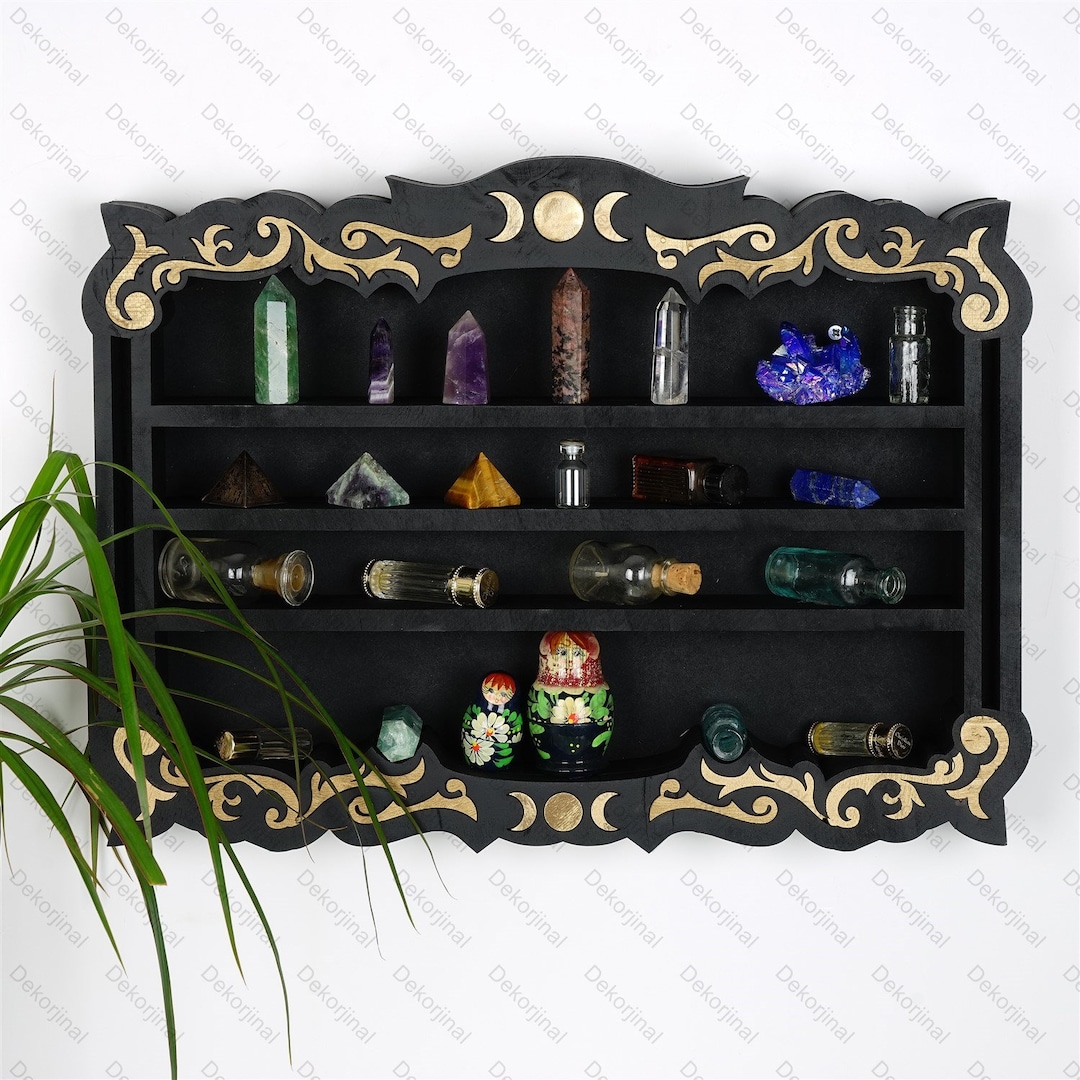 Wooden Altar Crystal Display, Gothic Wall Shelf, Crystal Wall Display ...