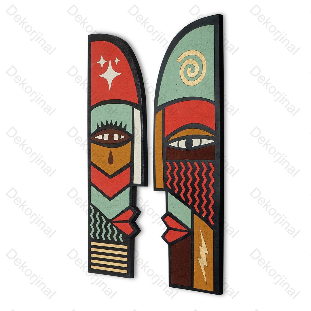 2 Set Wood Mask,face on the Wood Wall Decor ,handmade Wooden Wall Art ...