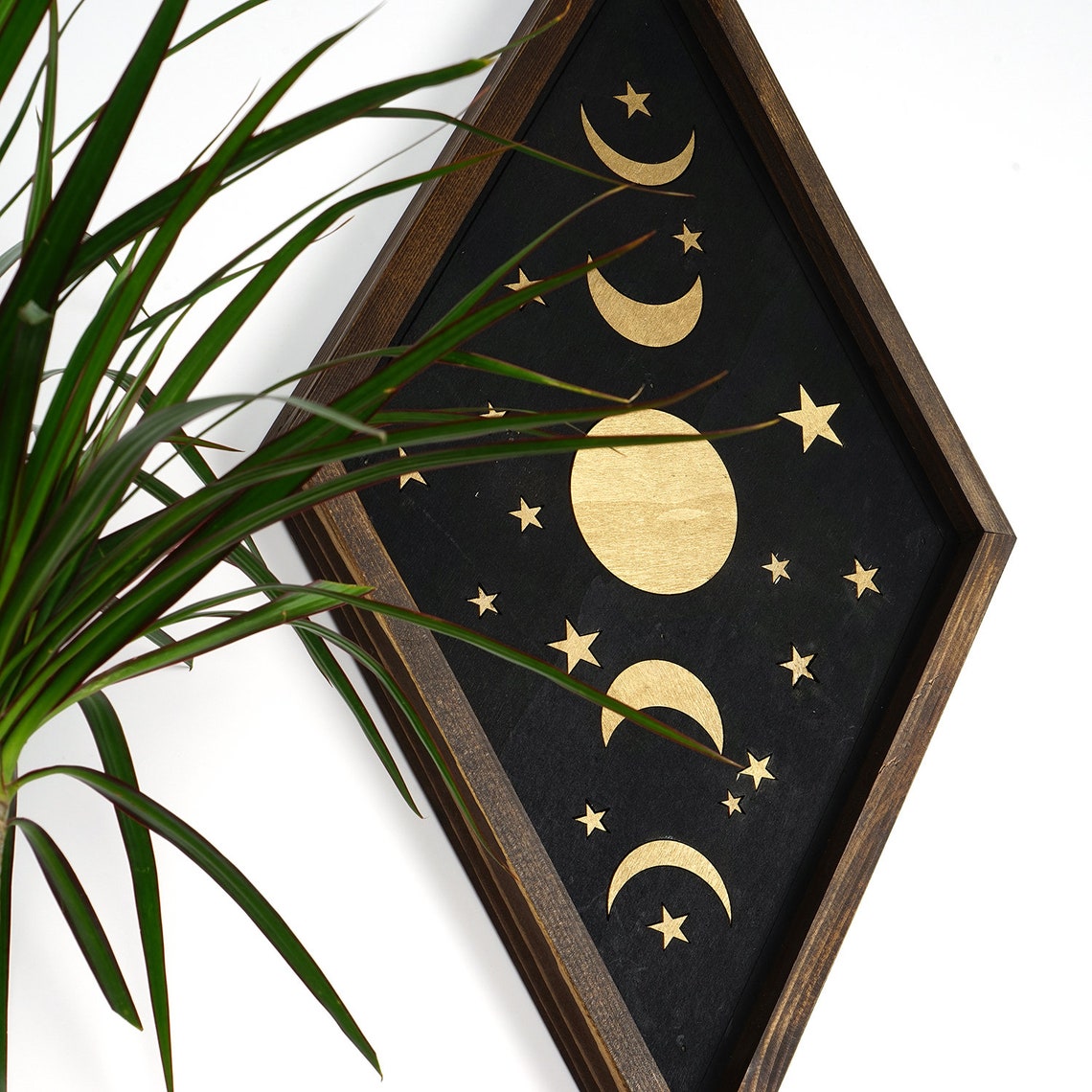 Wood Diamond Frame Moon Phases Wall Art Wood Frame Boho Wall - Etsy