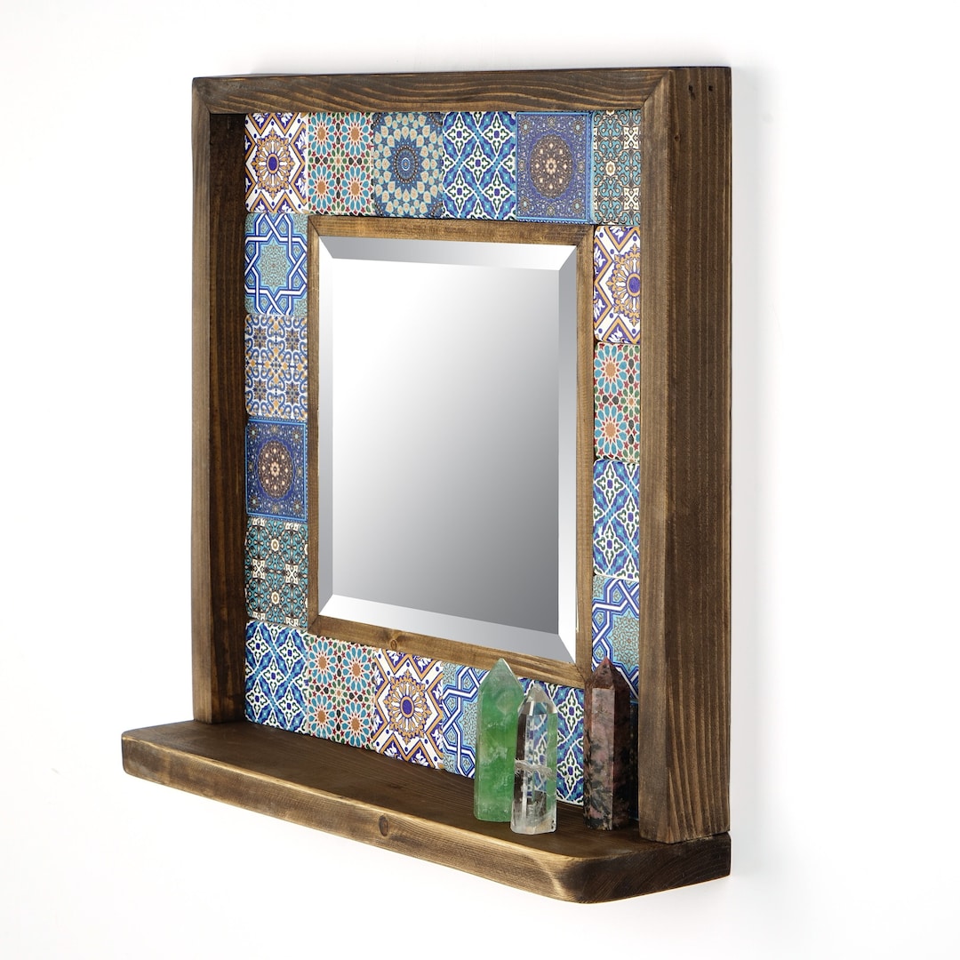 Natural Travertine Moroccan Style Stone Wall Mirror and Wall Shelf ...