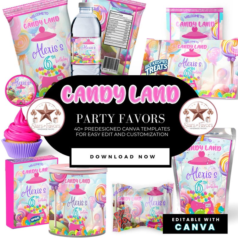 Candy Land Birthday Party Bundle Editable Canva Template, Custom Name ...
