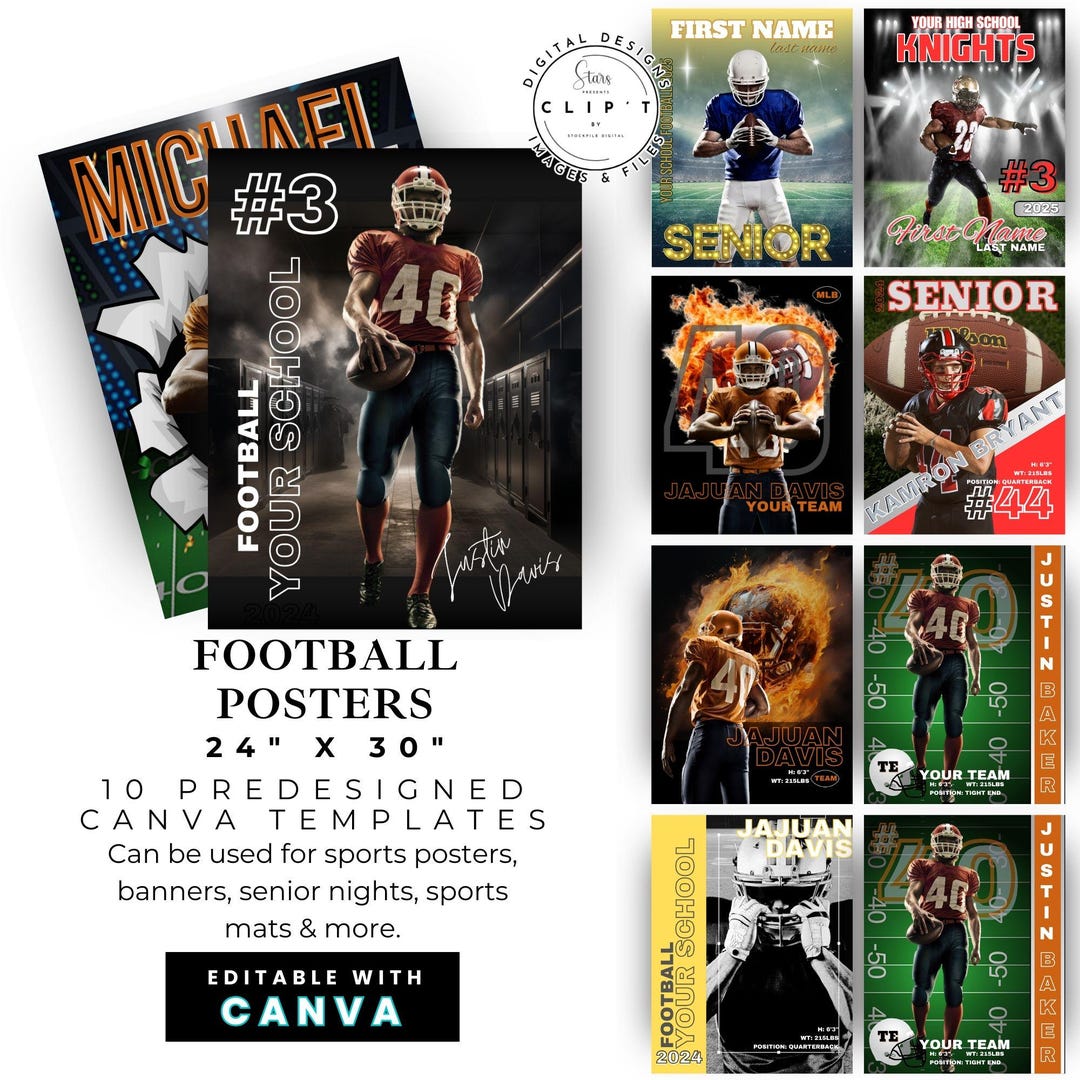 Football Poster Templates: Senior Banners, Photo Gifts (canva Editable ...