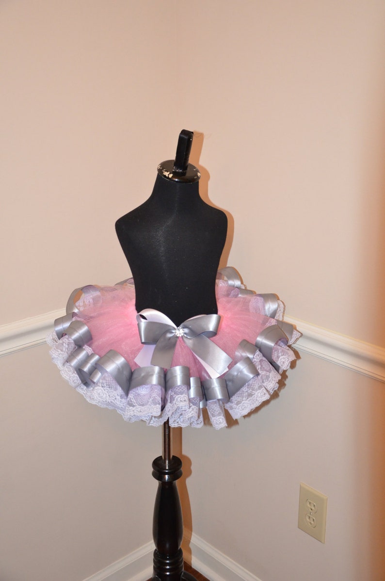 Ribbon and Lace Trimmed Tutu Pink/Gray/White | Etsy