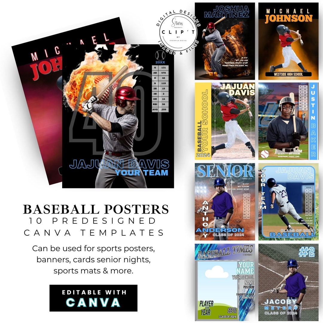 10 Baseball Canva Sports Templates Bundle | Create Custom Posters ...