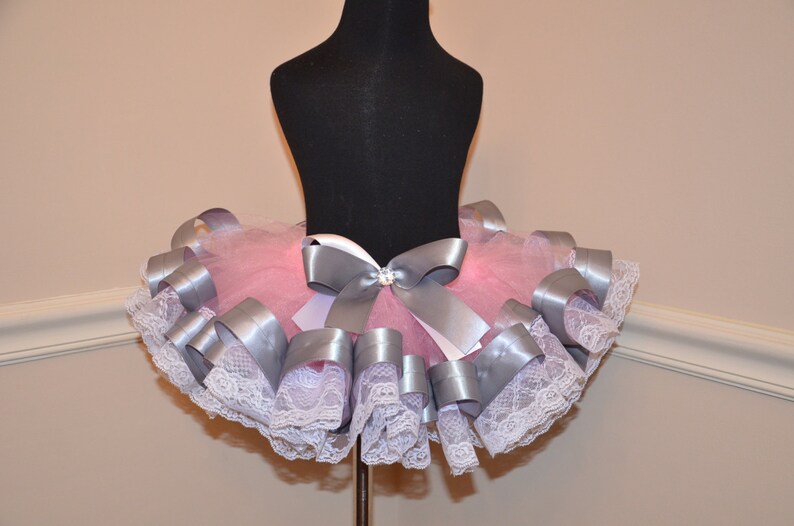 Ribbon and Lace Trimmed Tutu Pink/Gray/White | Etsy