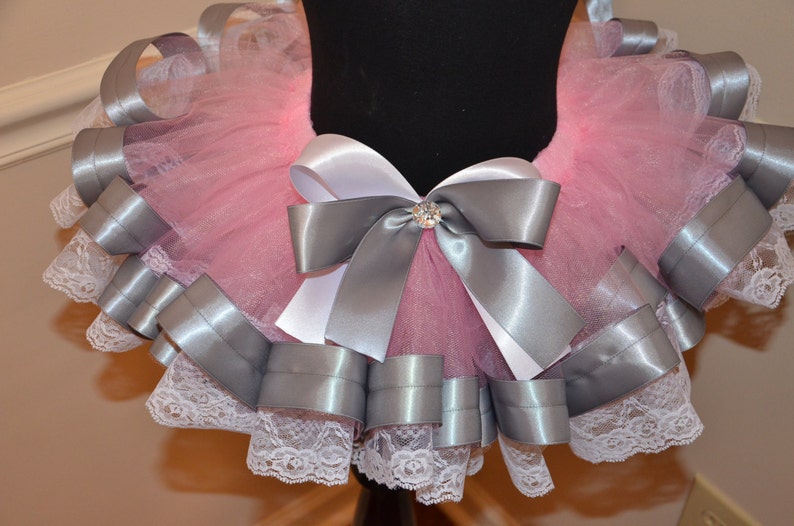 Ribbon and Lace Trimmed Tutu Pink/Gray/White | Etsy