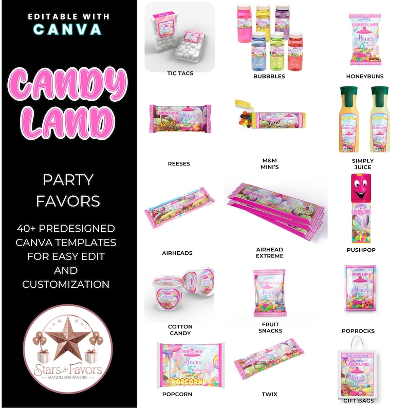 Candy Land Birthday Party Bundle Editable Canva Template, Custom Name ...