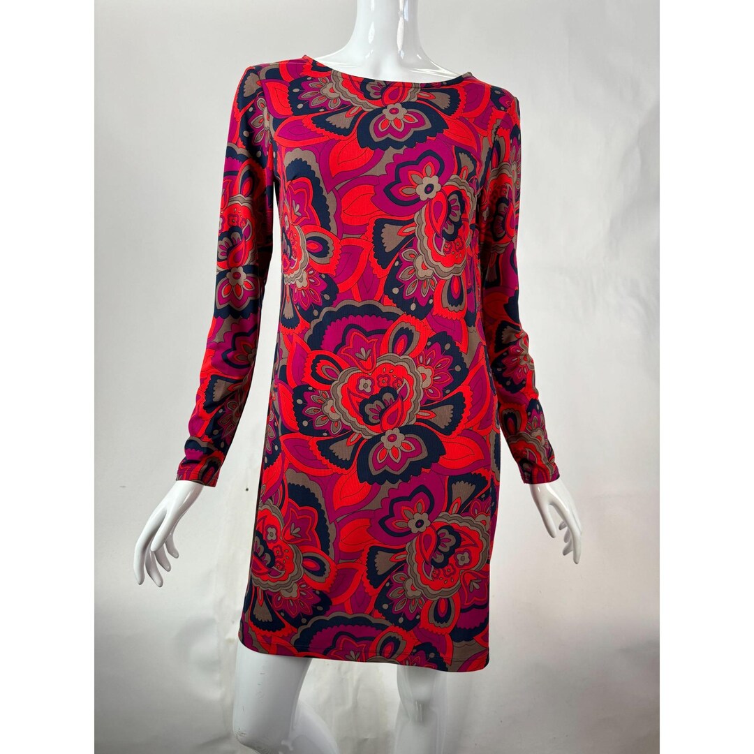 Trina Turk Vintage Womens Small Floral Dress Long Sleeve Polyester ...