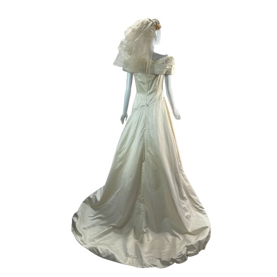 Vintage Scaasi Bride Wedding Dress Off-Shoulder Satin… - Gem