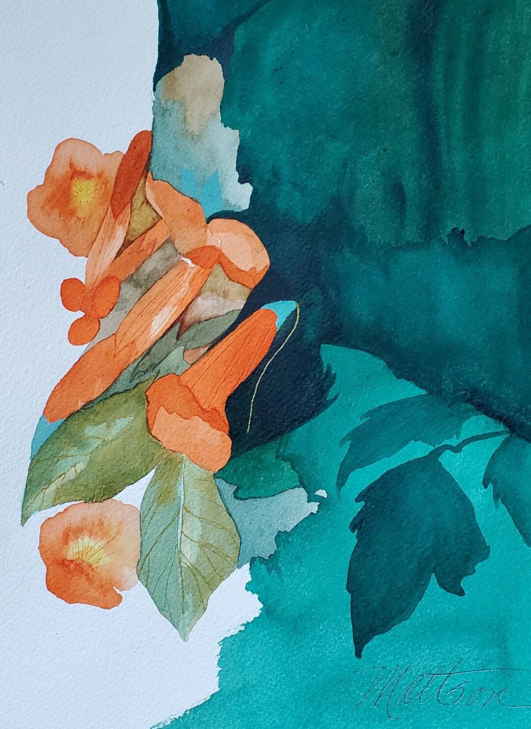 Fall Series " Trumpet Creeper" One of a Kind Original Watercolor. - Etsy