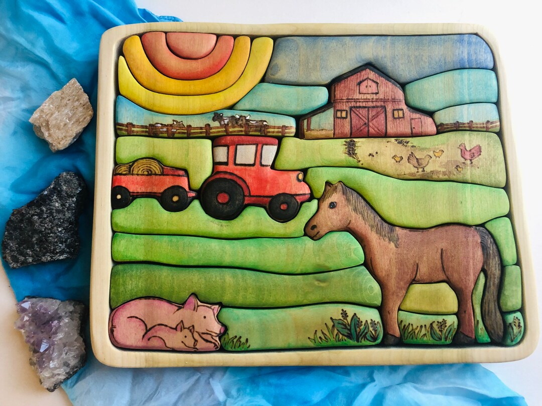 MADE TO ORDER, Farm Scene Wooden Puzzle, Barn, Farm Toy, Wooden Farm ...