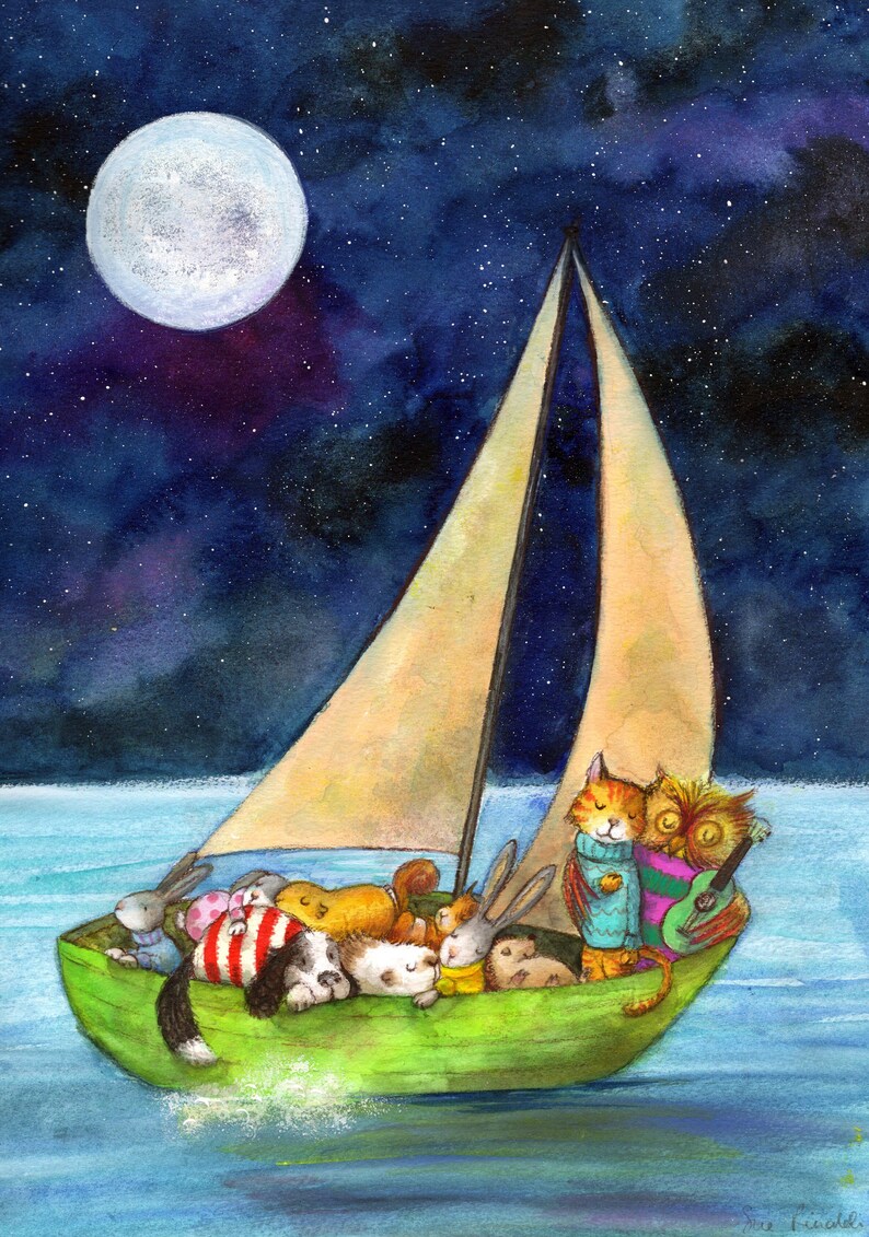 Owl and the Pussycat Nursery Rhyme A4 Colourful Artprint Children's ...