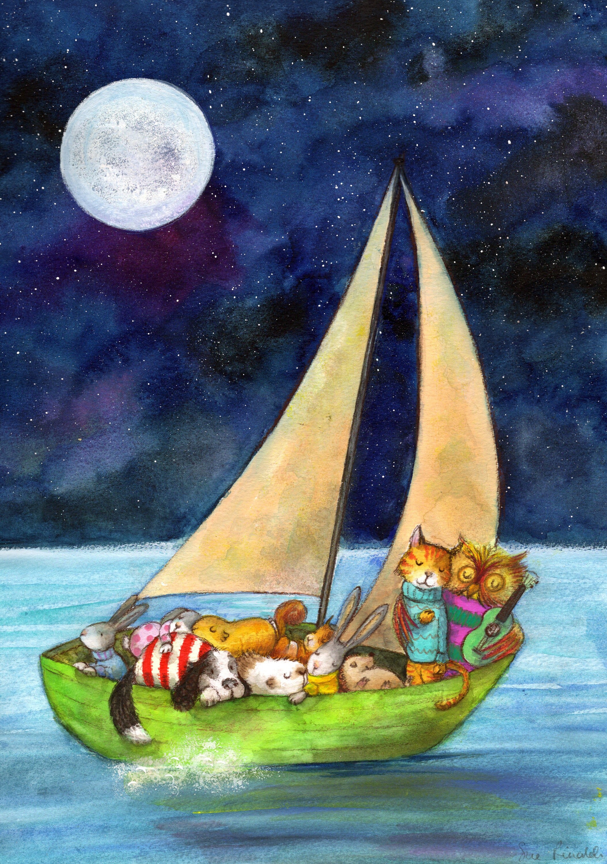 Owl and the Pussycat Nursery Rhyme A4 Colourful Artprint Children's ...