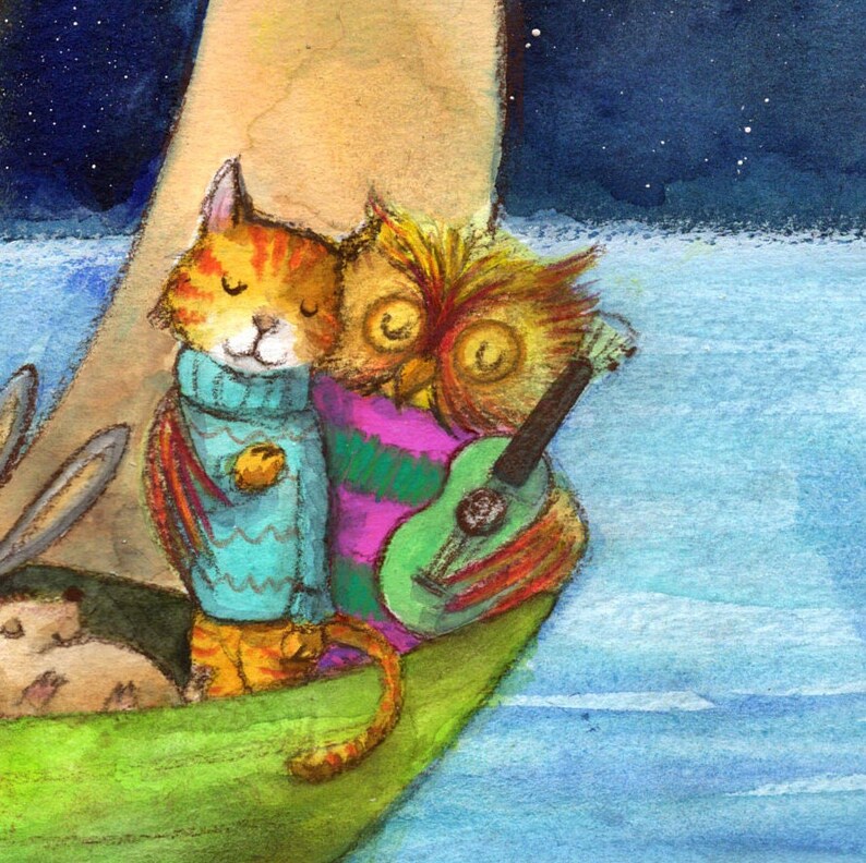 Owl and the Pussycat Nursery Rhyme A4 Colourful Artprint Children's ...