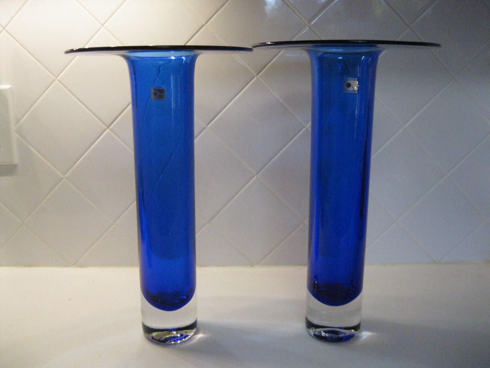 Blenko Glass, Don Shepherd, Two 826L Tall Flat Top Cylinder Vases ...