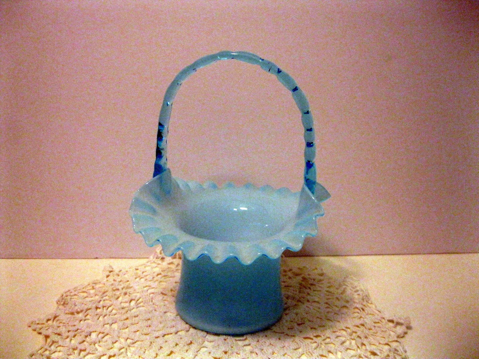 Fenton Blue Glass Overlay Top Hat Basket Light Blue With - Etsy