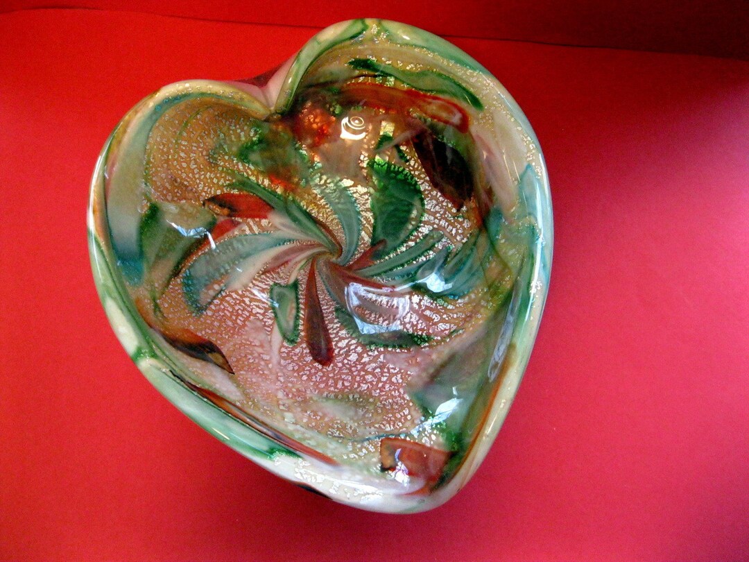 Murano AVM Heart, Large, Heavy Silver, Flakes, Ribbons, Pinks and ...