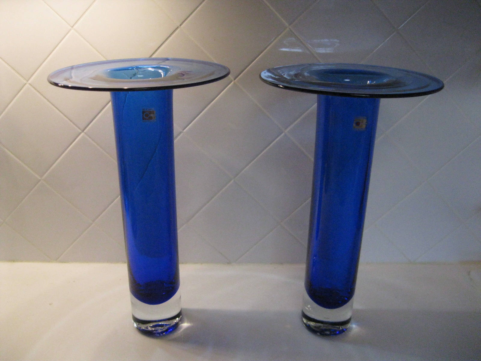 Blenko Glass, Don Shepherd, Two 826L Tall Flat Top Cylinder Vases ...