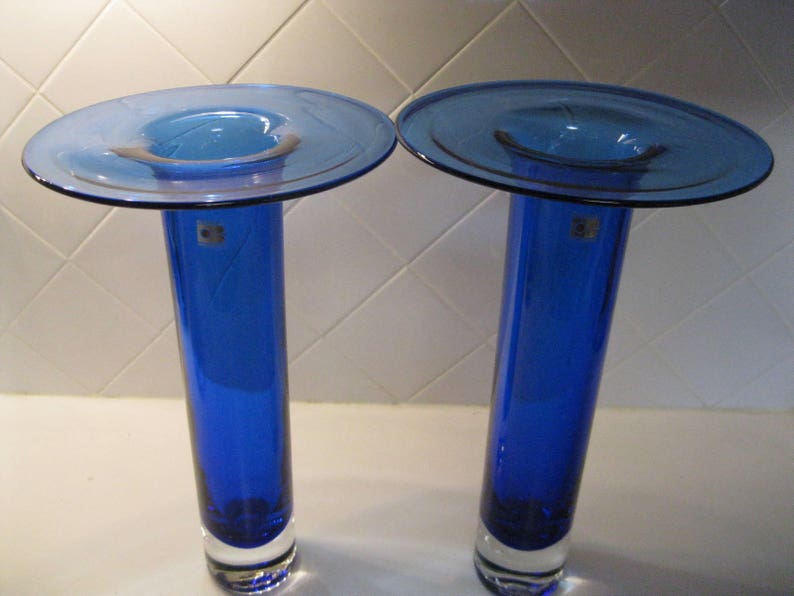 Blenko Glass, Don Shepherd, Two 826L Tall Flat Top Cylinder Vases ...