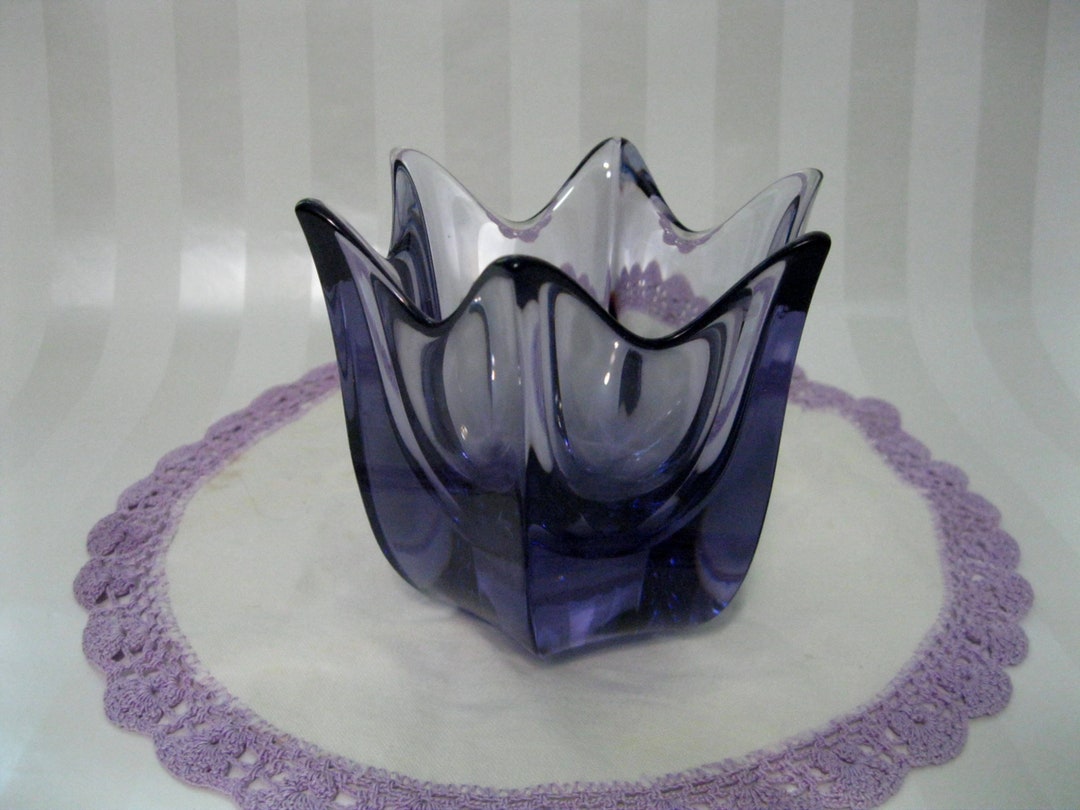 Orrefors Sweden Neodymium Crystal Belle Bowl, Blue Gray to Purple, See ...