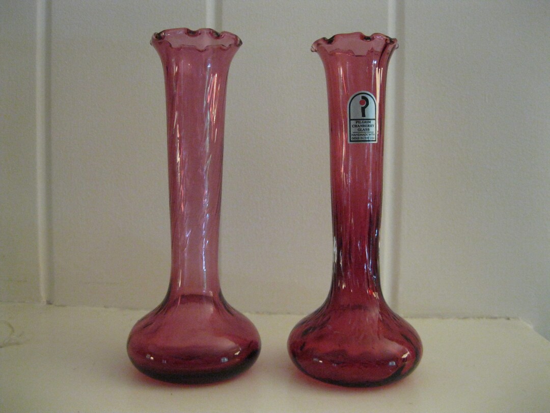 Pilgrim Glass 7" Cranberry Bud Vases, Two Available, 1980's - Etsy