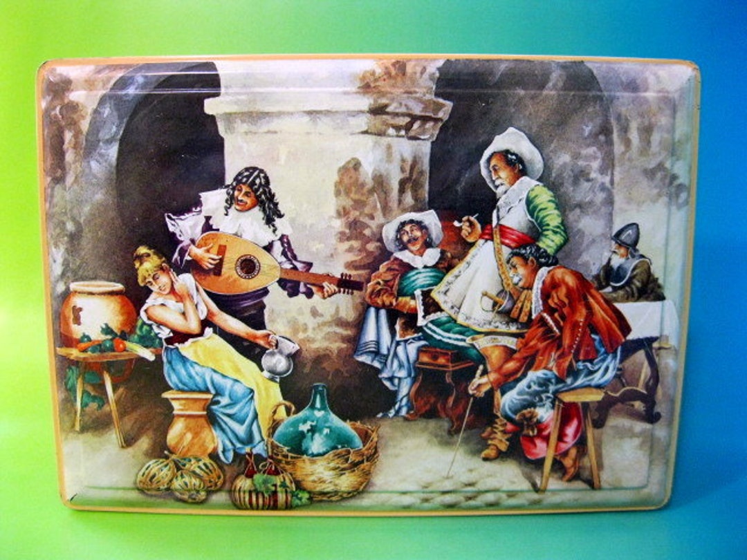 English Made Daher Tin, Scene of Carousers on Lid From Avignone Freres ...