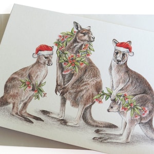 Australian Christmas Card With Kangaroo Family, Eucalypt Gum Leaf and ...