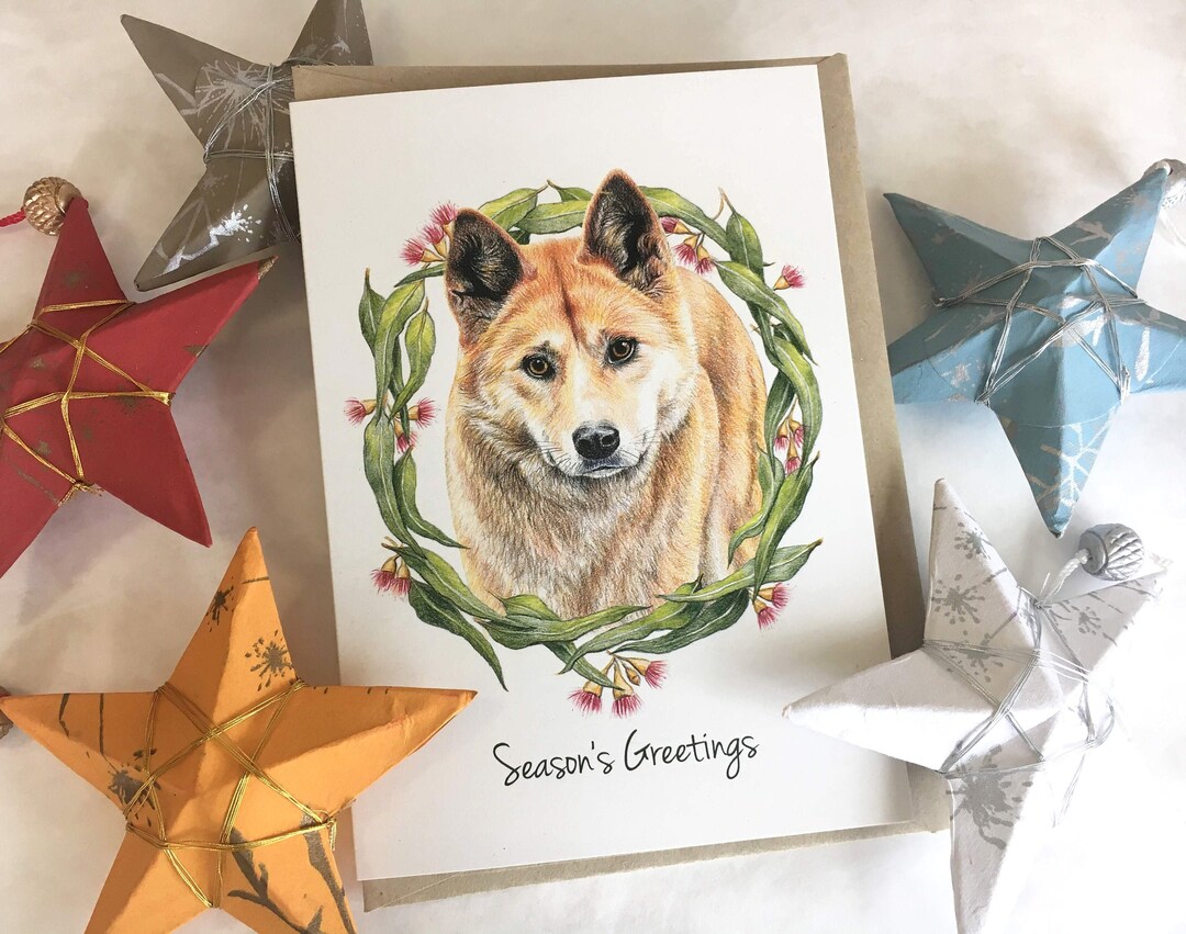 Dingo Christmas Card, Australian Gum Leaf Wreath, Aussie Wildlife - Etsy