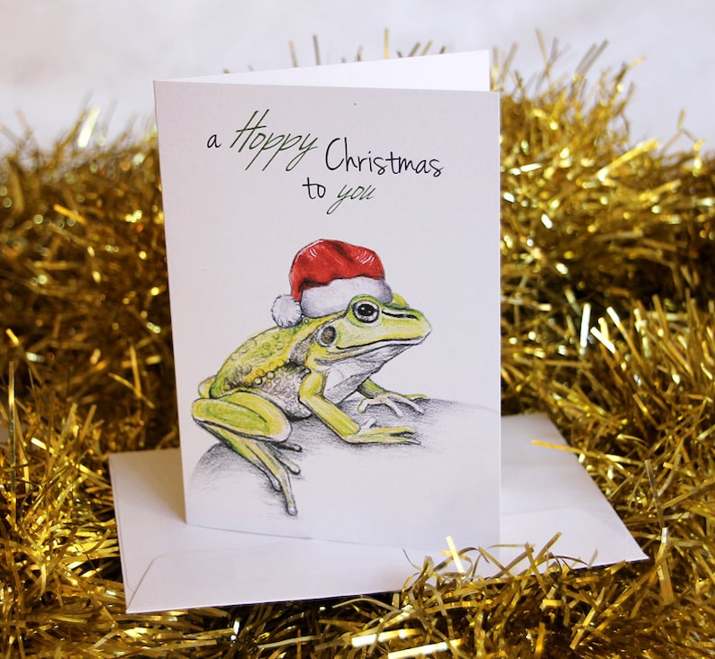 Christmas Card With Frog Wearing Santa Hat Growling Grass - Etsy