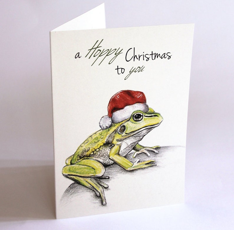 Christmas Card With Frog Wearing Santa Hat Growling Grass - Etsy