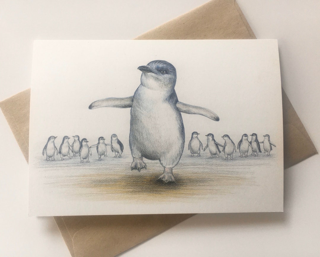 Little Penguin Art Card: Australian Wildlife Greeting Card, Blank ...