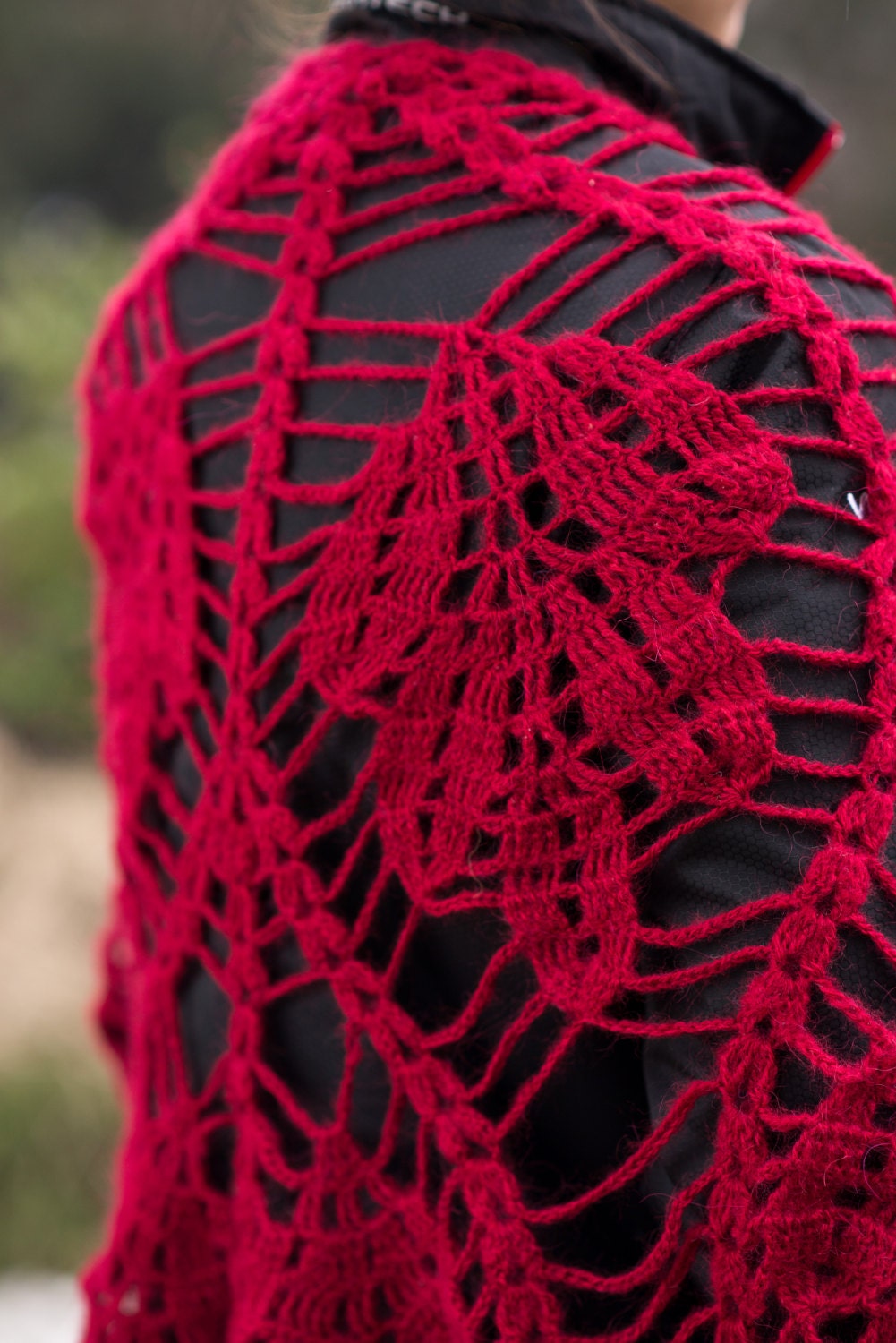 Red Triangle Scarf Shawl Mohair and Acrylic Unique Handmade Crochet - Etsy
