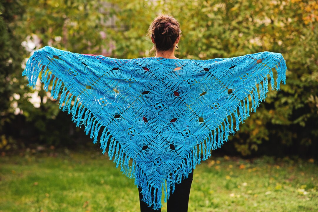 Blue Triangle Scarf Shawl Crochet Handmade - Etsy