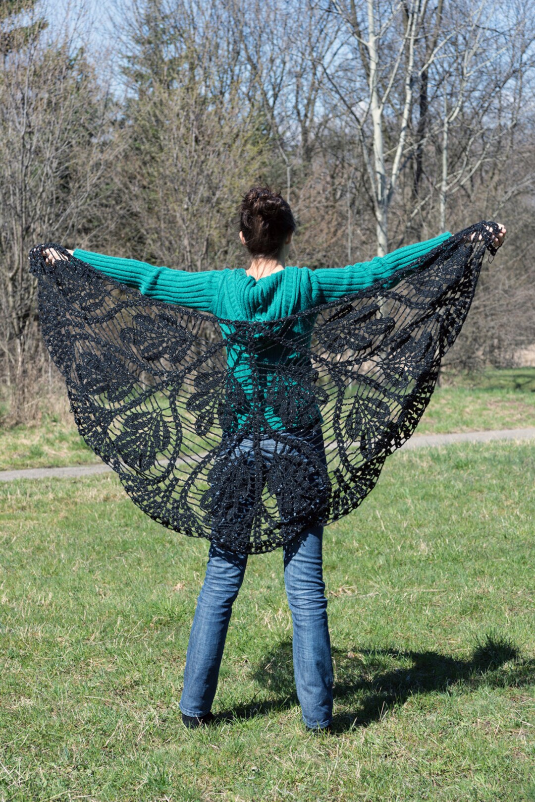 Black Triangle Scarf Shawl Cotton Unique Handmade Crochet - Etsy