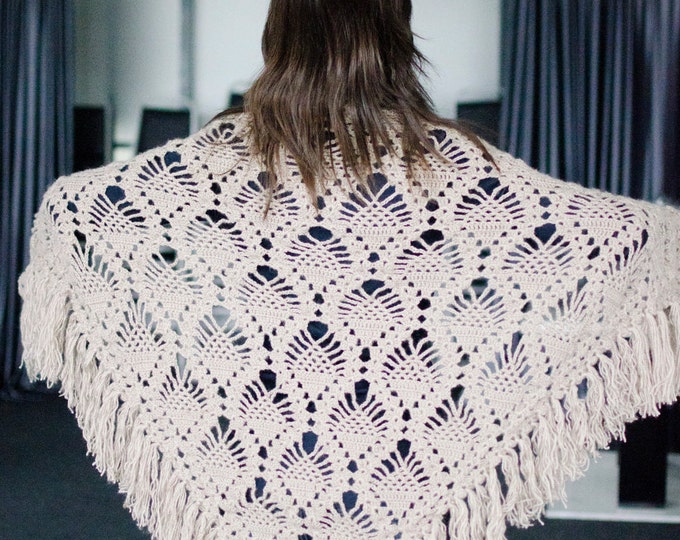 Natural Wool Shawl, Handwoven Angora & Wool Triangular Shawl, Handmade ...