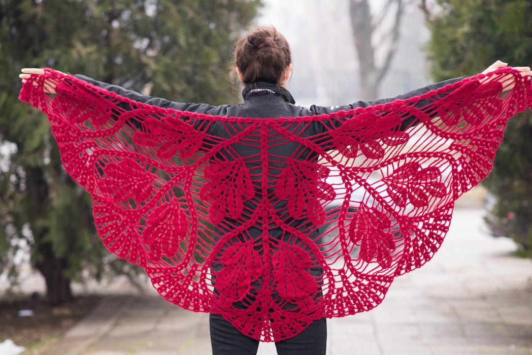 Red Triangle Scarf Shawl Mohair and Acrylic Unique Handmade Crochet - Etsy