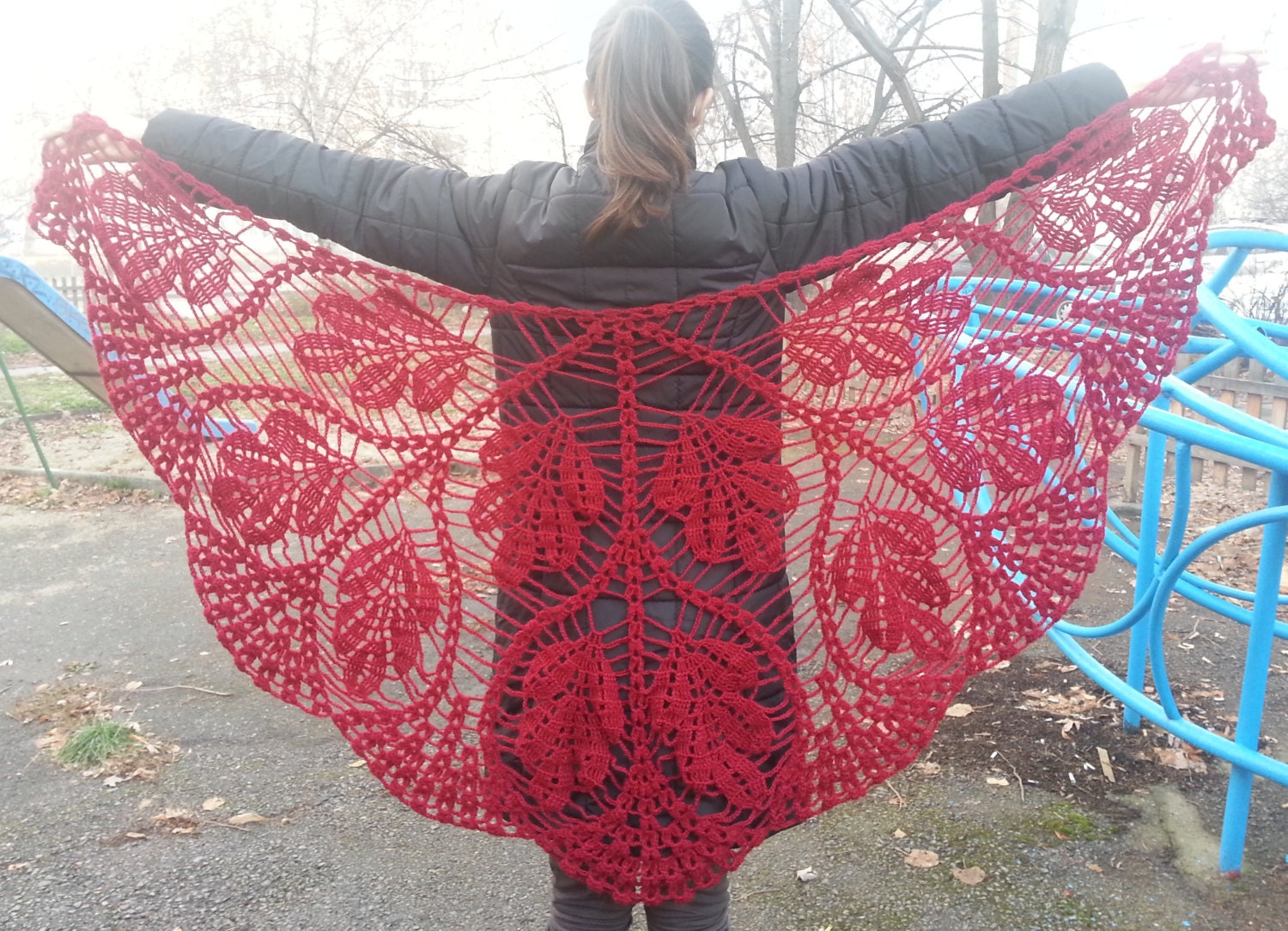 Red Triangle Scarf Shawl Mohair and Acrylic Unique Handmade Crochet - Etsy