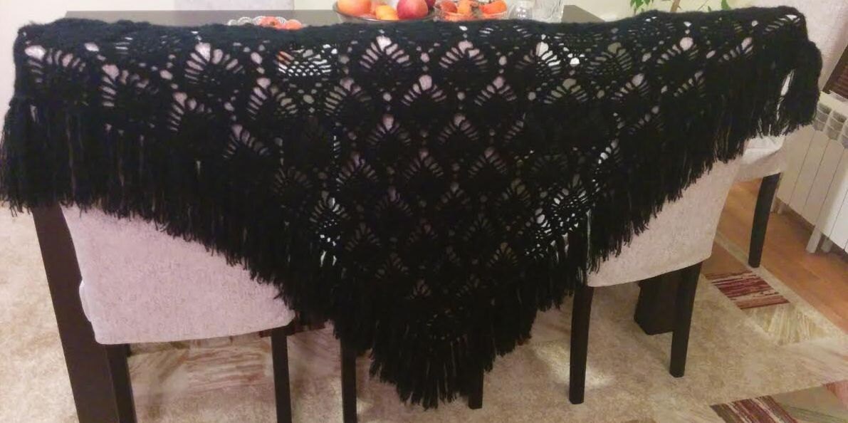 Black Triangle Scarf Shawl Mohair and Acrylic Unique Handmade Crochet ...