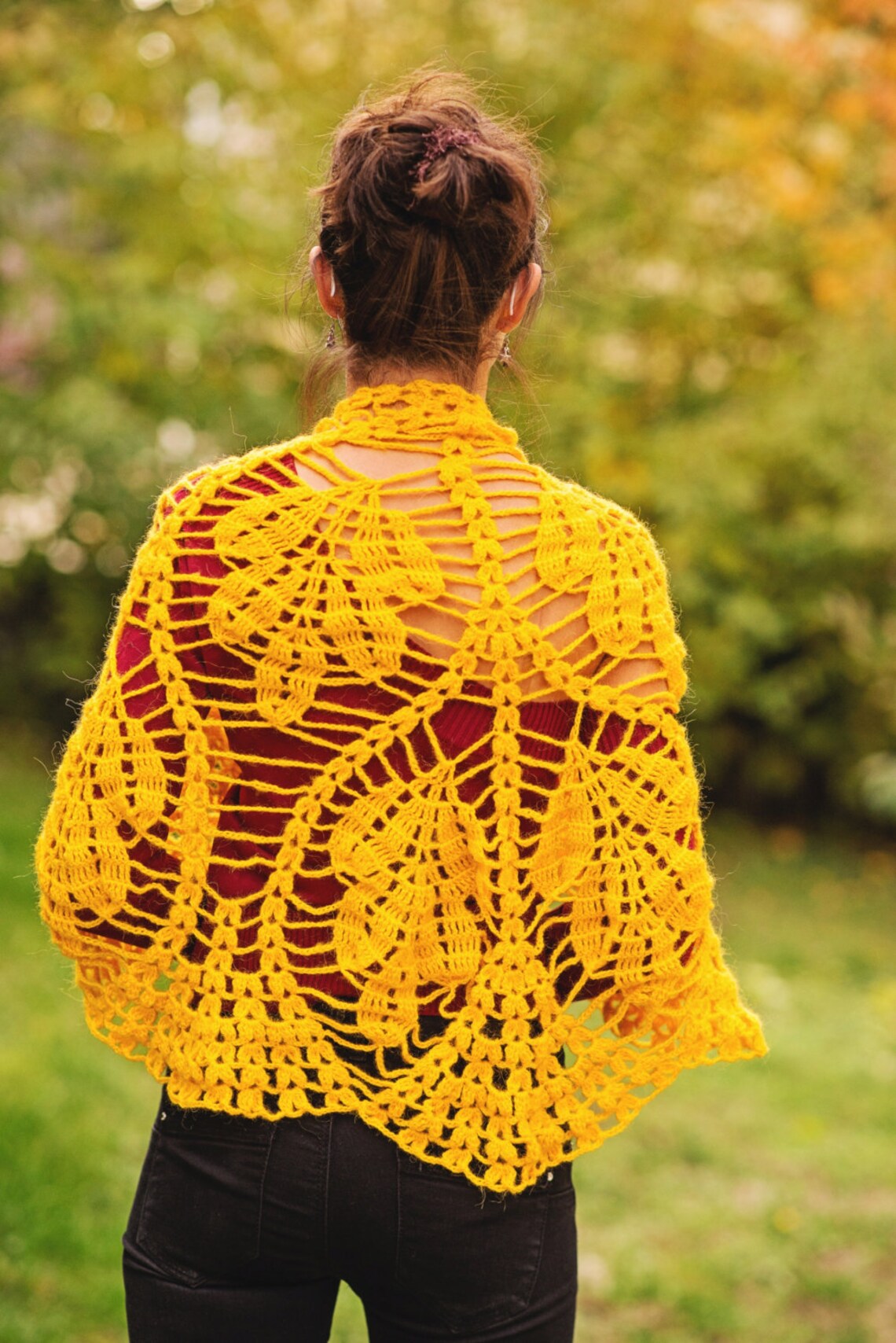 Yellow Triangle Scarf Shawl Mohair and Acrylic Unique Handmade Crochet ...