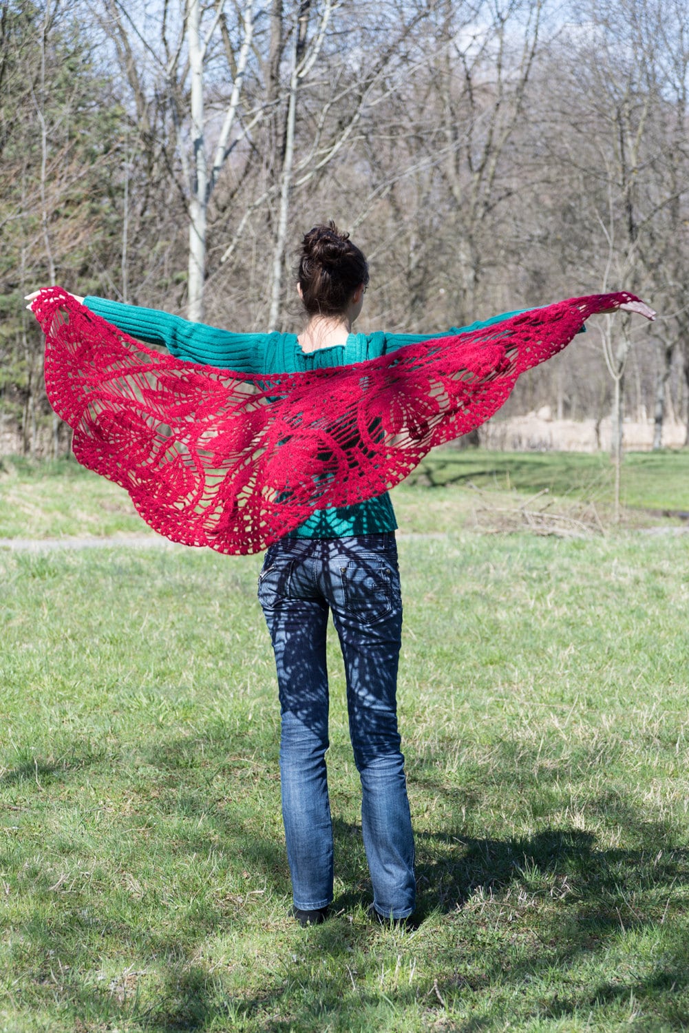 Red Triangle Scarf Shawl Mohair and Acrylic Unique Handmade Crochet - Etsy