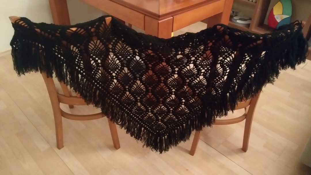 Black Triangle Scarf Shawl - Mohair and Acrylic Unique Handmade Crochet ...